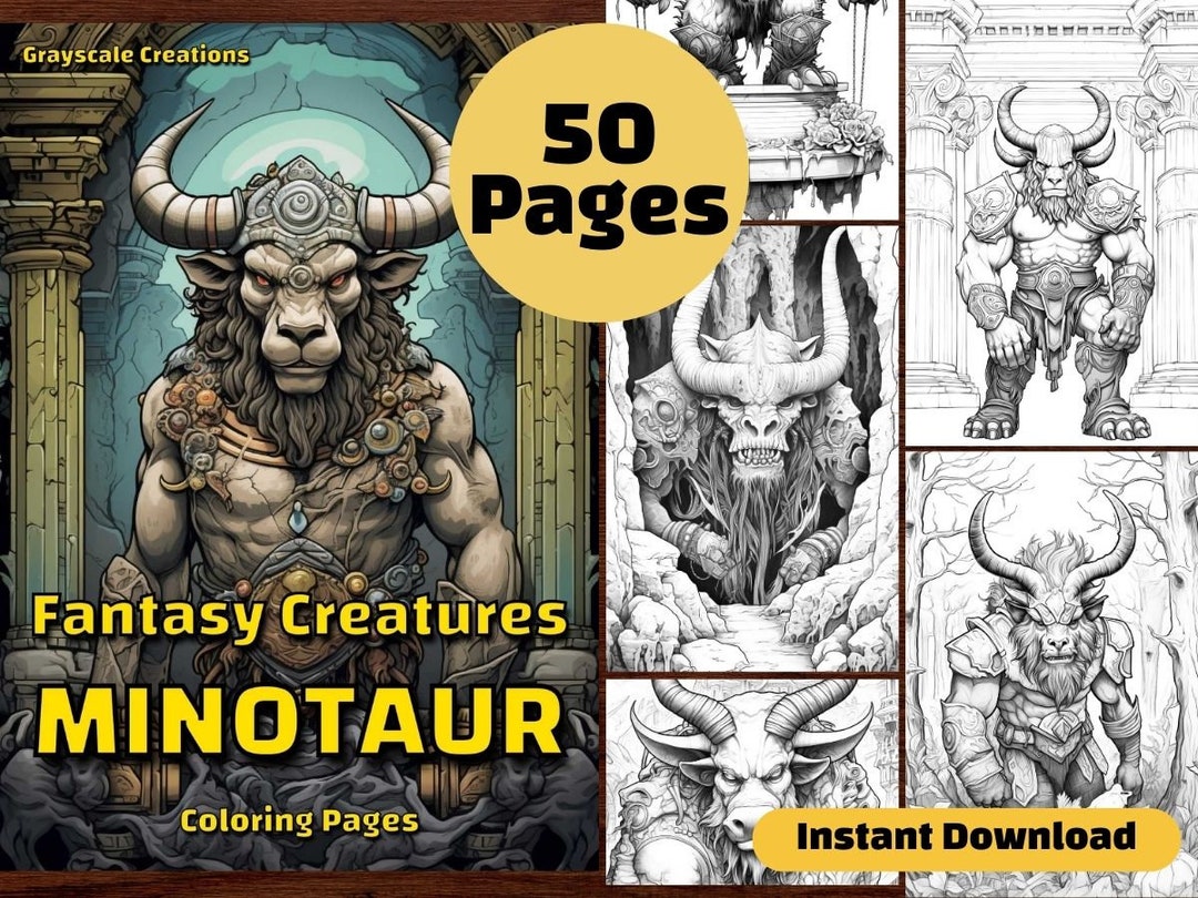 50 Minotaur Coloring Page Book Printable PDF Sheets Instant - Etsy