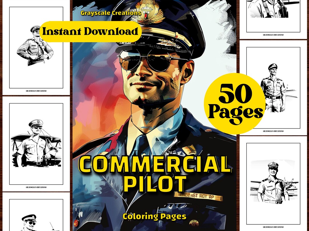 50 Commercial Pilot Coloring Page Book, People Human Profession ...