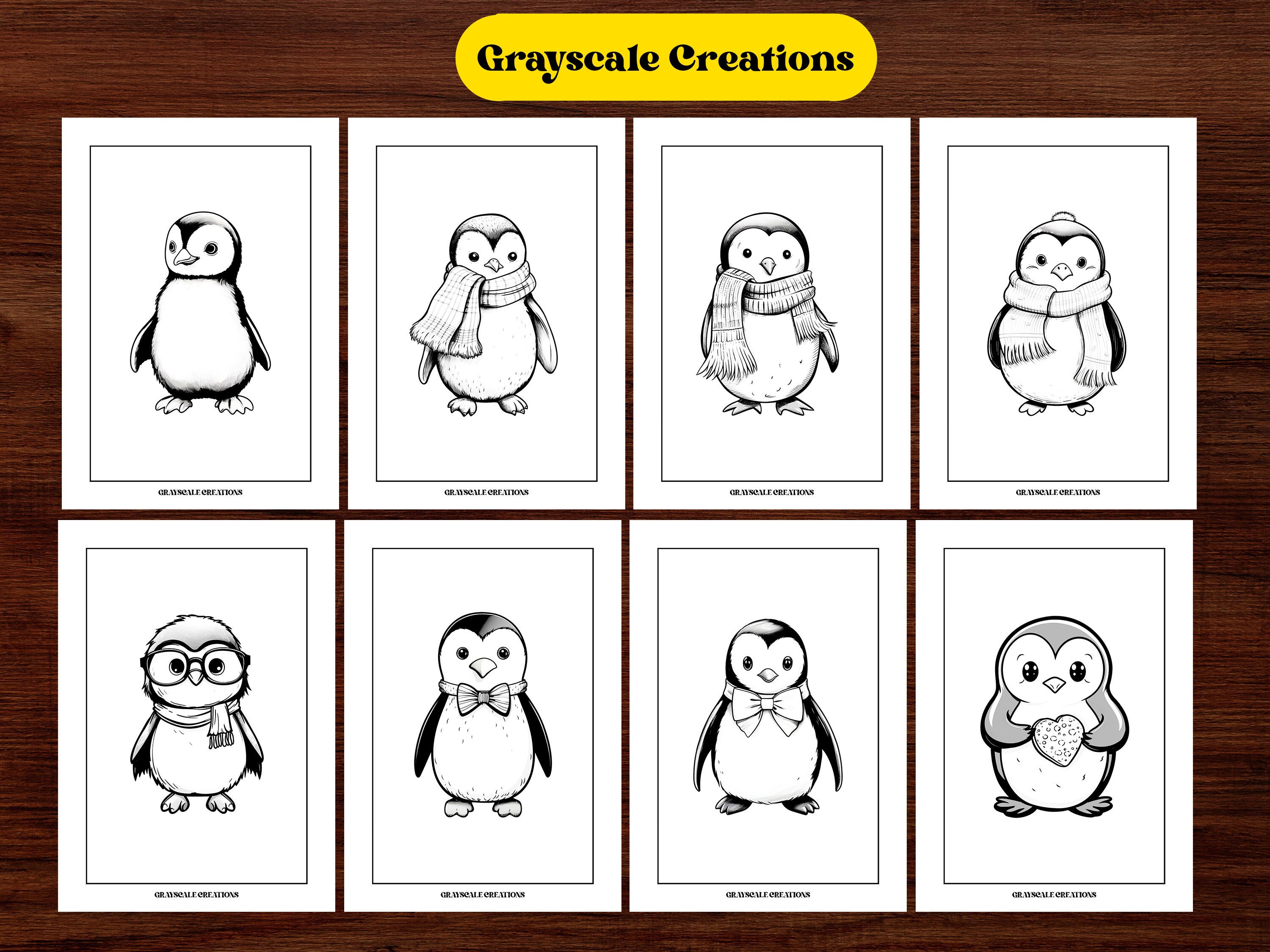 50 Penguin Animal Coloring Page Book, Woodland Wildlife Fantasy ...