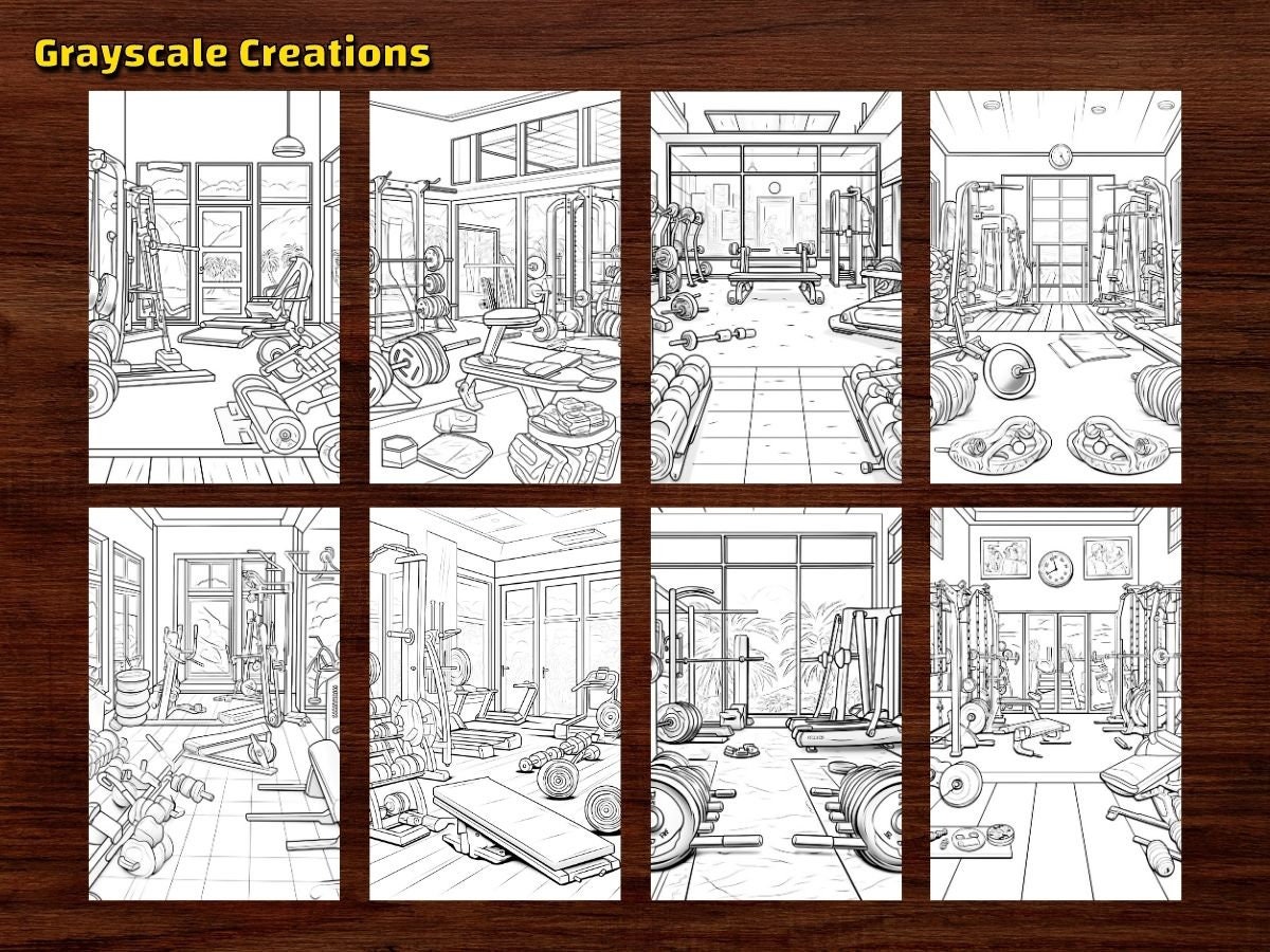 50 Gym Coloring Page Book, Printable PDF Sheets, Instant Download ...