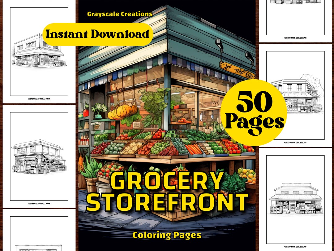 50 Grocery Storefront Coloring Page Book, House Interior Design ...