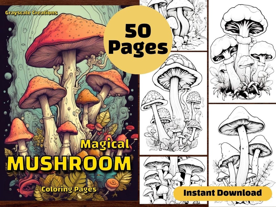 50 Magical Mushroom Coloring Page Book, Fungi Nature Botanical Floral ...