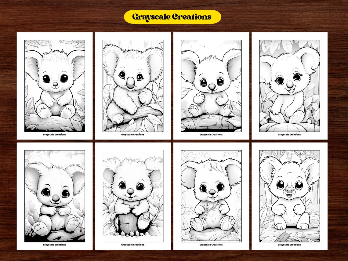 50 Cute Koala Coloring Page Book, Printable PDF Sheets, Instant ...