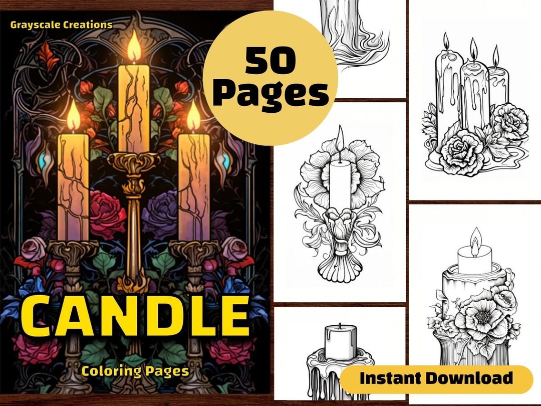 50 Candle Coloring Page Book, Halloween Candlelight Cemetery, Printable ...