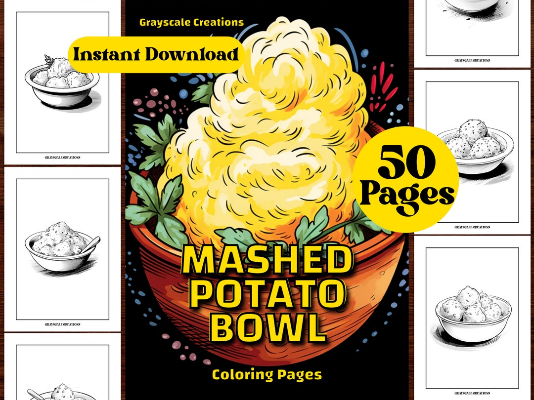 50 Mashed Potato Bowl Coloring Page Book, Food Drinks Culinary ...