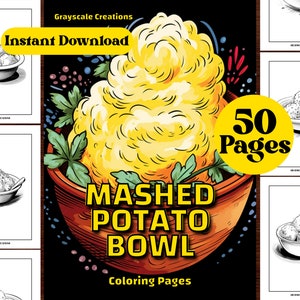 50 Mashed Potato Bowl Coloring Page Book, Food Drinks Culinary ...