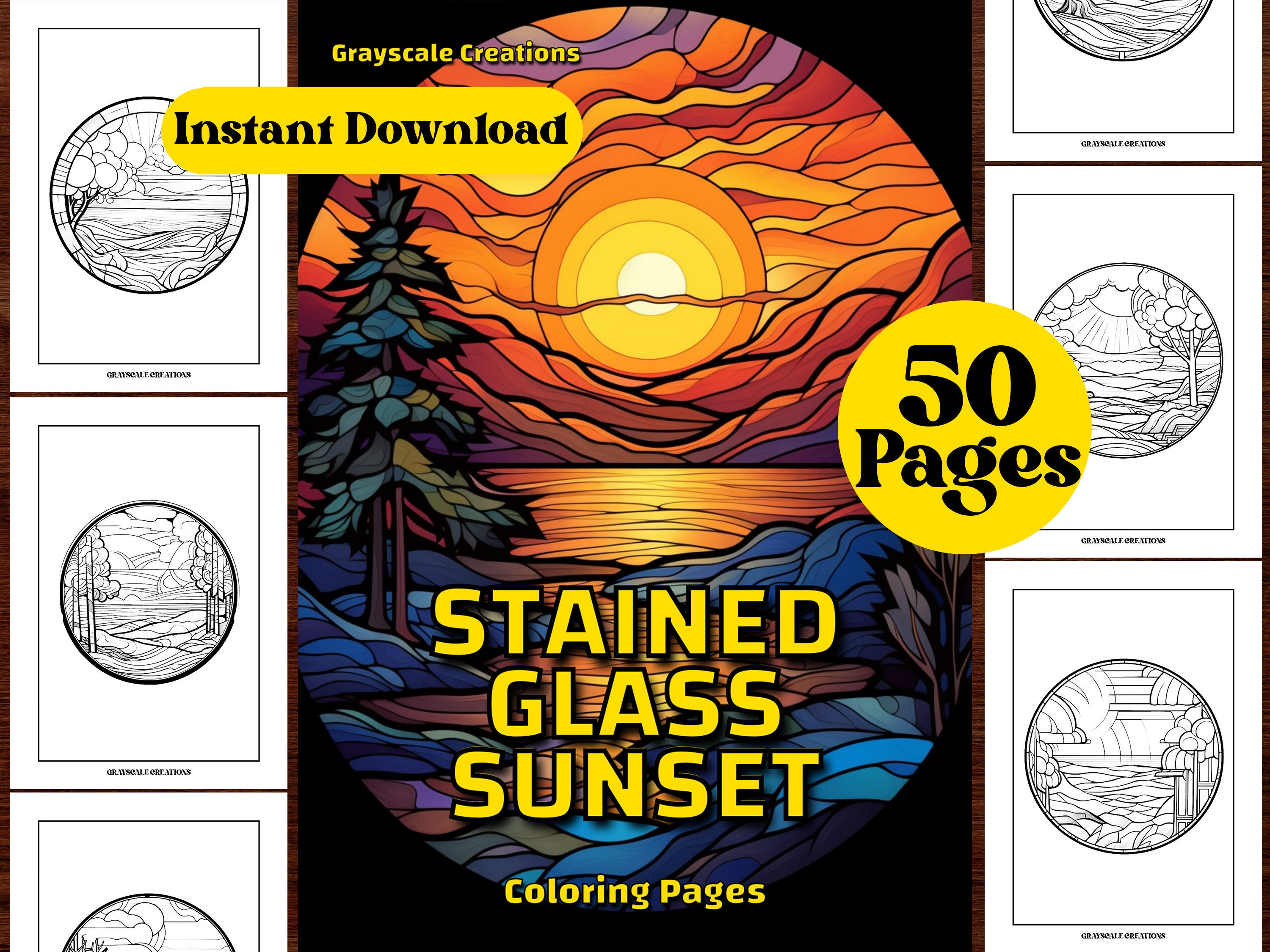 50 Stained Glass Sunset Page Book, Enchanted Places Landscape, Birthday ...