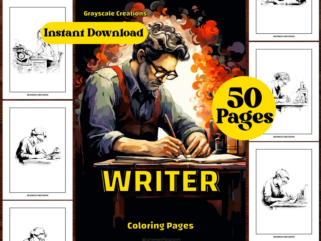 50 Writer Coloring Page Book, People Human Profession Coloring Pages ...