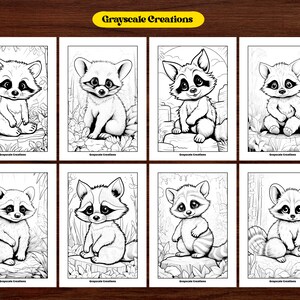 50 Cute Raccoon Coloring Page Book, Printable PDF Sheets, Instant ...