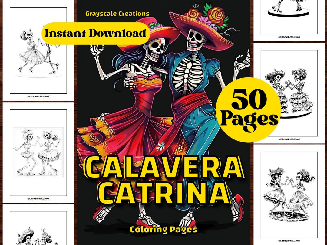 50 La Calavera Catrina Couple Dancing Coloring Page Book, Halloween ...