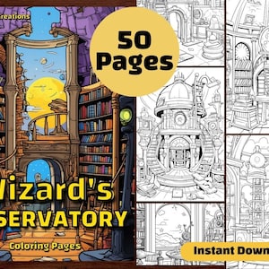 50 Wizard’s Observatory Coloring Page Book, Printable PDF Sheets ...