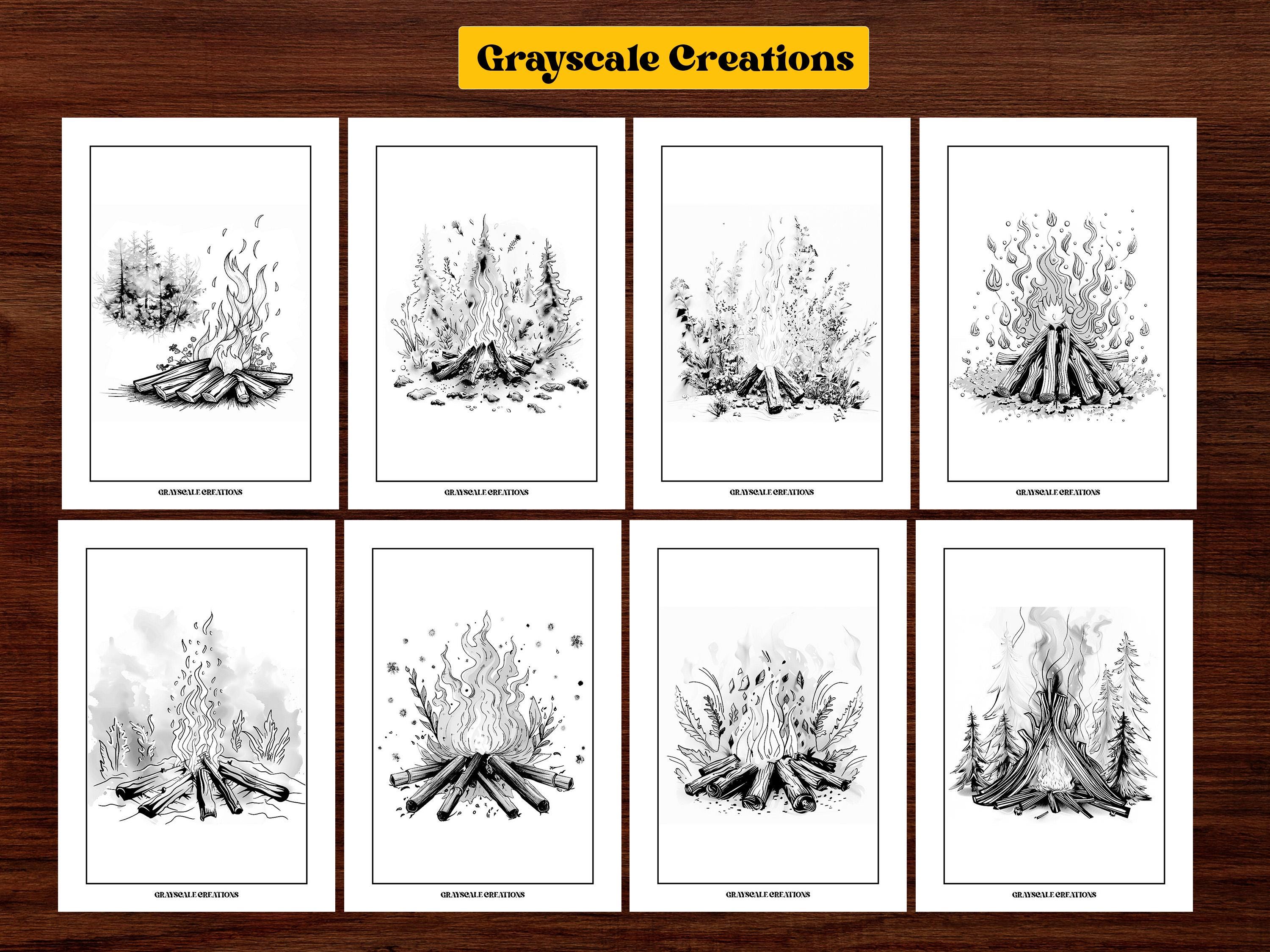 50 Campfire Coloring Page Book, Nature House Interior Design, Printable ...