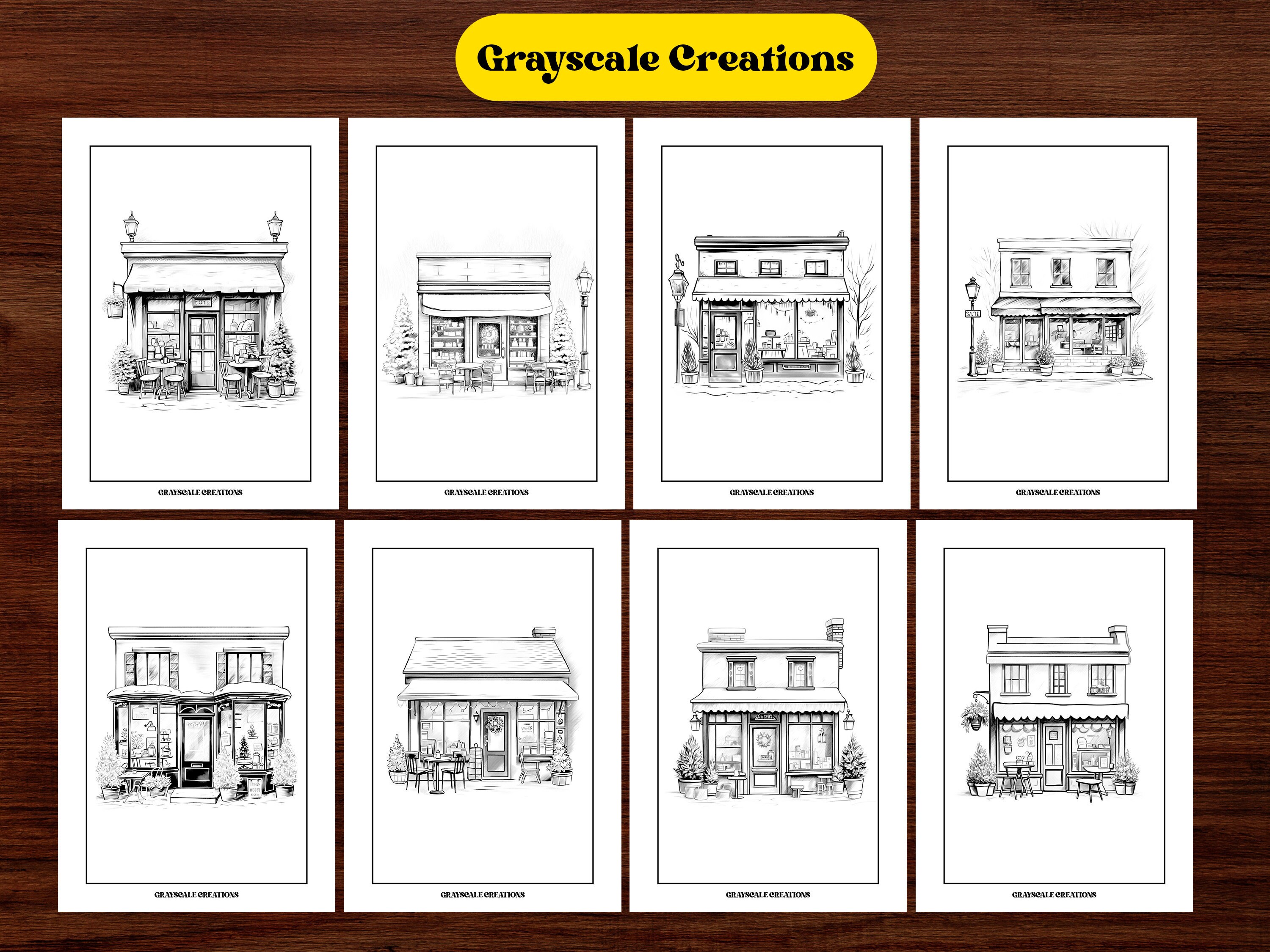 50 Cafe Storefront Winter Coloring Page Book, House Design, Printable ...