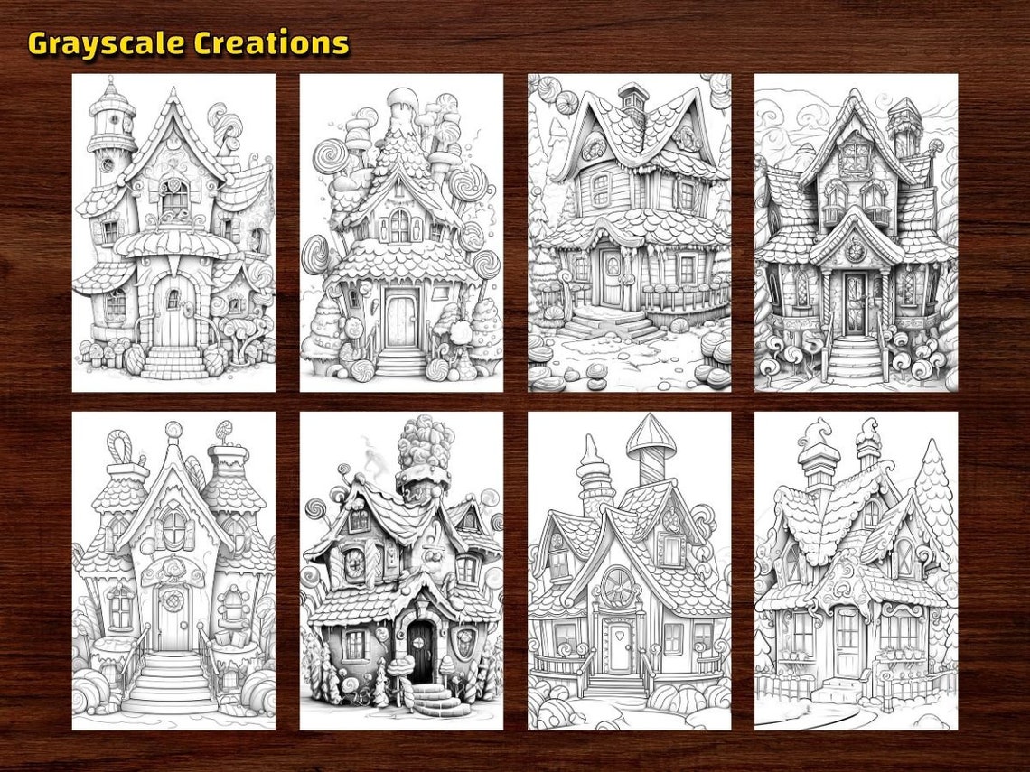 50 Gingerbread House Coloring Page Book, Printable PDF Sheets, Instant ...