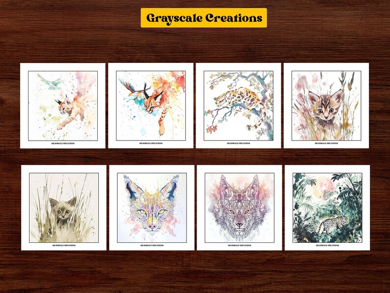 50 Wild Cats Reverse Coloring Page Book, Watercolor Abstract Activity ...