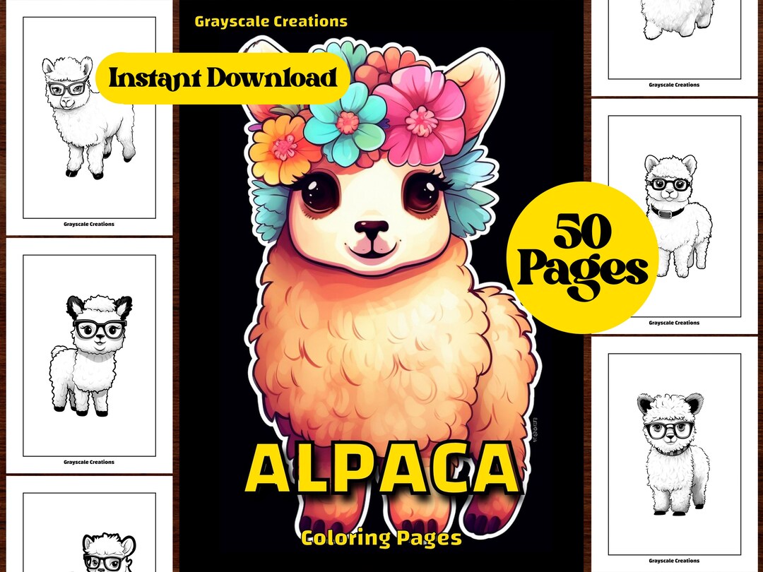 50 Alpaca Coloring Page Book, Baby Sheep Woodland Animal, Festive ...