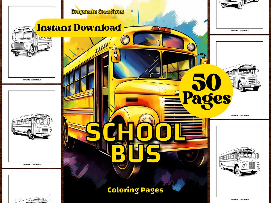 50 School Bus Coloring Page Book, Object Motor Nature Car Vintage ...