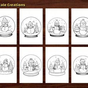 50 Snowman Snowglobe Coloring Page Book, Snow Glass Creature Christmas ...