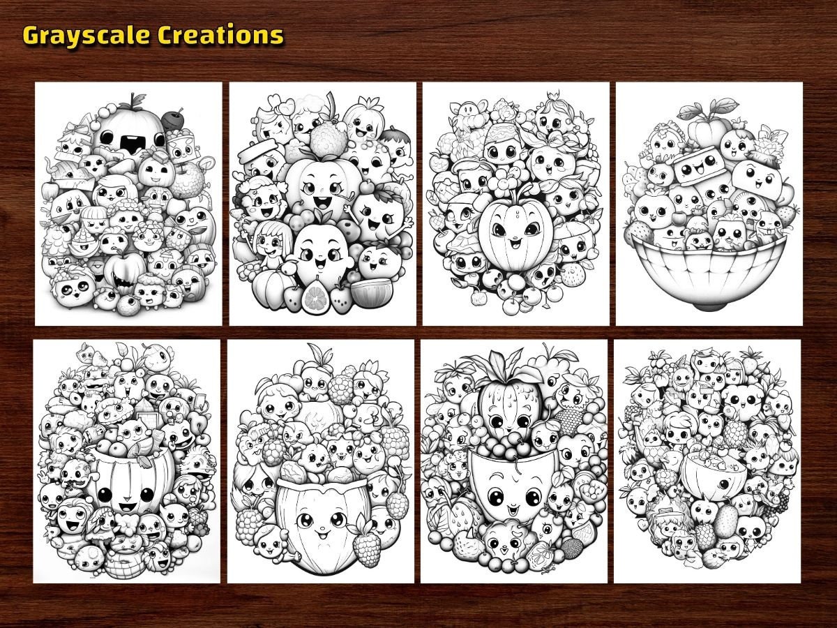 50 Fruit Kawaii Cute Doodle Coloring Page Book Printable PDF - Etsy