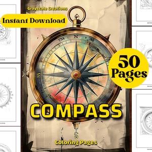 50 Compass Coloring Page Book, Object Motor Nature Car Vintage ...