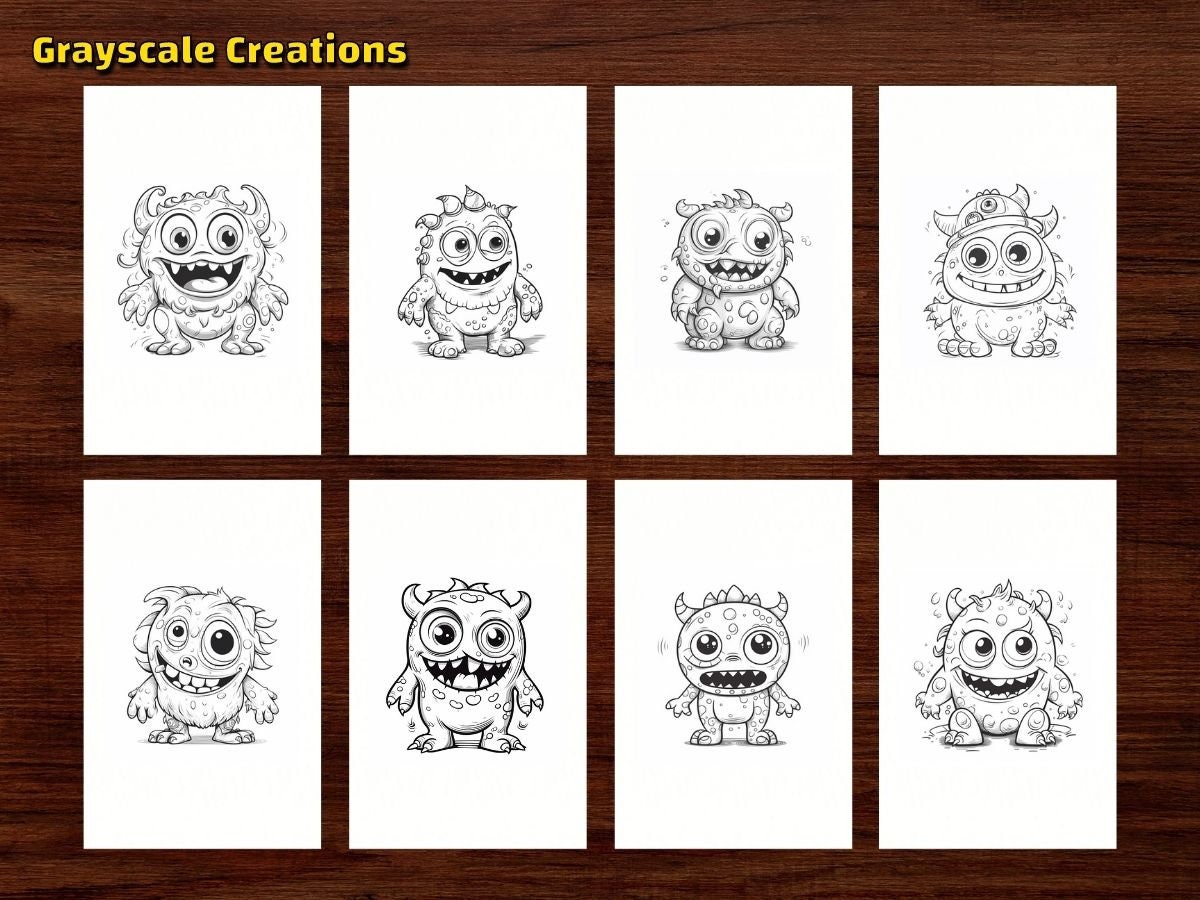 50 Cute Monster Coloring Page Book, Halloween Cartoon Creepy, Printable ...