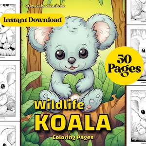 50 Cute Koala Coloring Page Book, Printable PDF Sheets, Instant ...