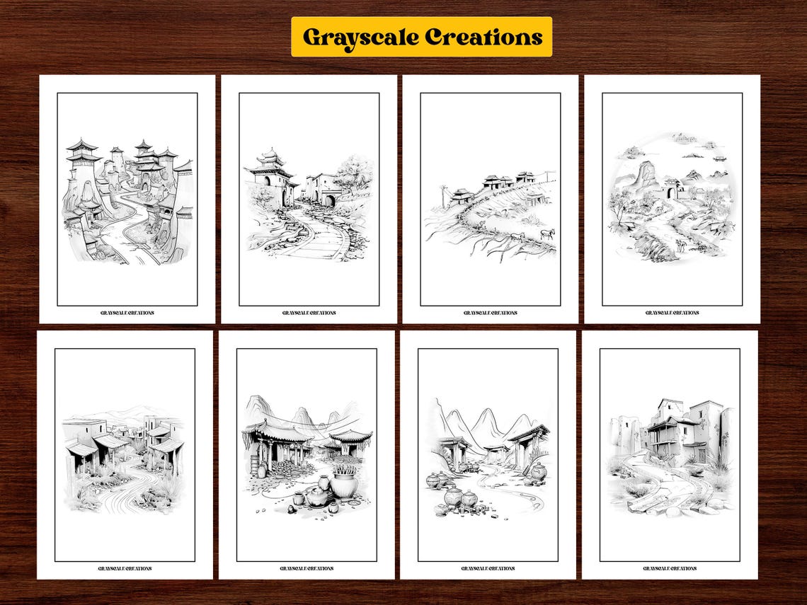 50 Ancient Silk Road Coloring Page Book, Nature House Interior ...