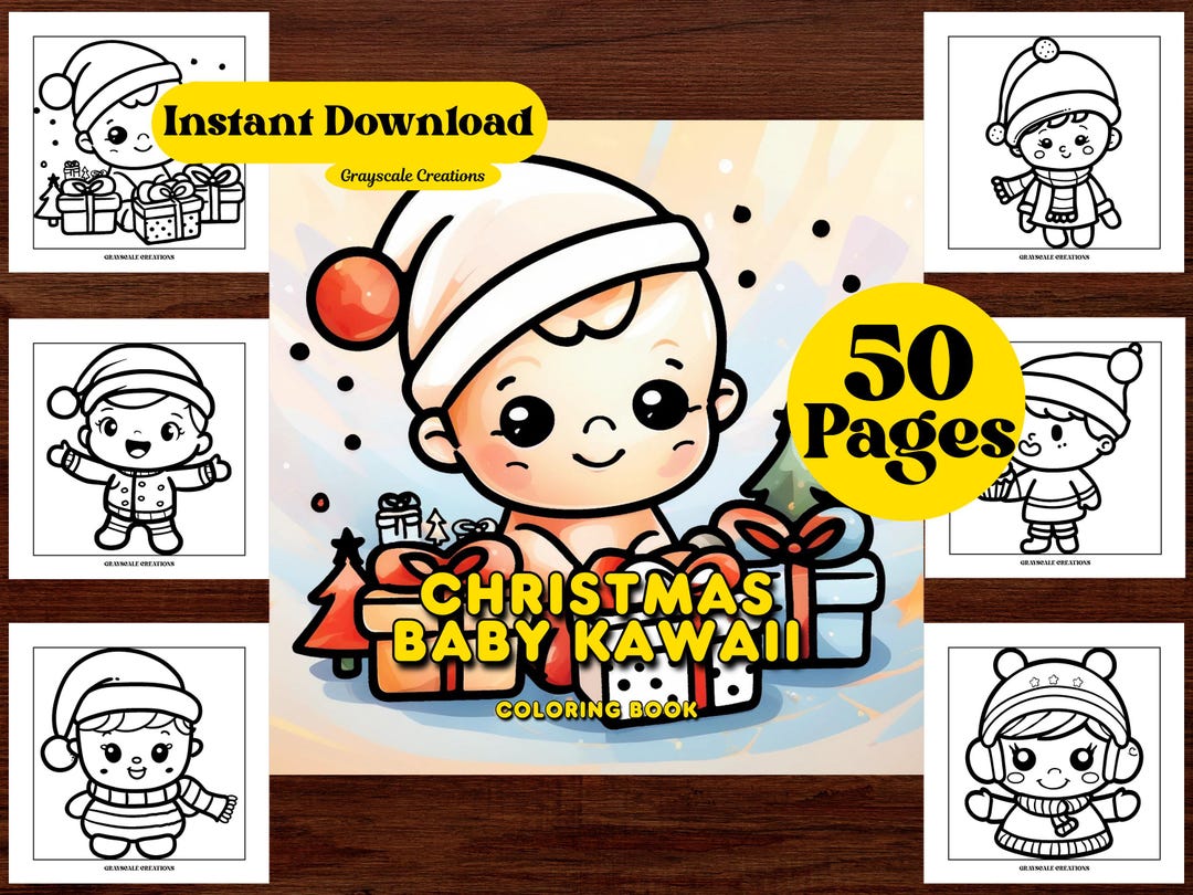 50 Baby Kawaii Christmas Coloring Pages – Printable Digital Download ...