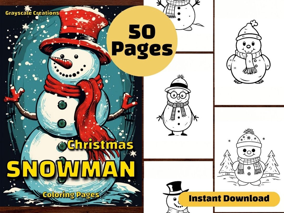 50 Snowman Coloring Page Book, Christmas Snow Creature Xmas Winter ...