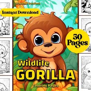 50 Cute Gorilla Coloring Page Book, Printable PDF Sheets, Instant ...