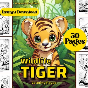 50 Cute Tiger Coloring Page Book, Printable PDF Sheet, Instant Download ...