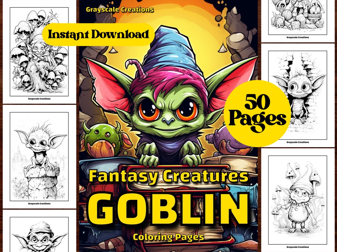 50 Cute Goblin Coloring Page Book, Printable PDF Sheets, Instant ...
