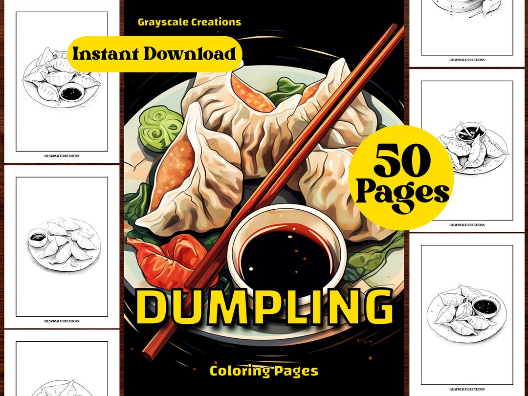50 Dumplings Coloring Page Book, Food Beverage Drinks Culinary ...