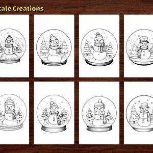 50 Snowman Snowglobe Coloring Page Book, Snow Glass Creature Christmas ...