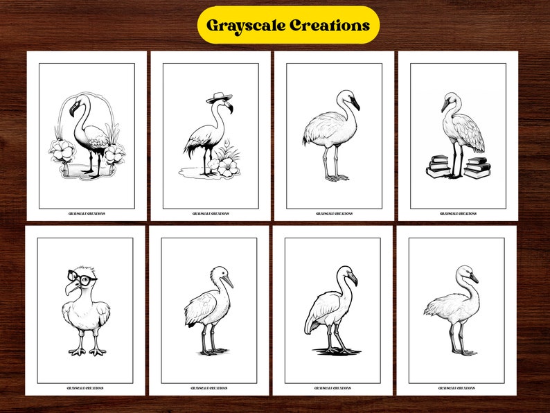 50 Flamingo Animal Coloring Page Book, Woodland Wildlife Fantasy ...