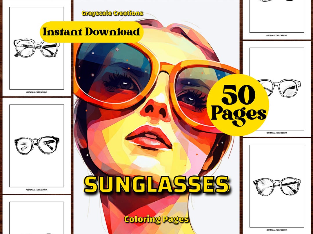 50 Sunglasses Coloring Page Book, Nature Fashion Clothing Accessories ...