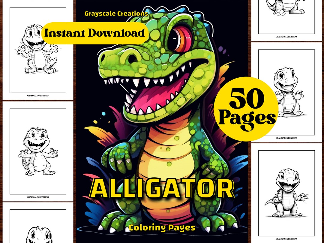 50 Cute Alligator Animal Coloring Page Book, Woodland Wildlife ...
