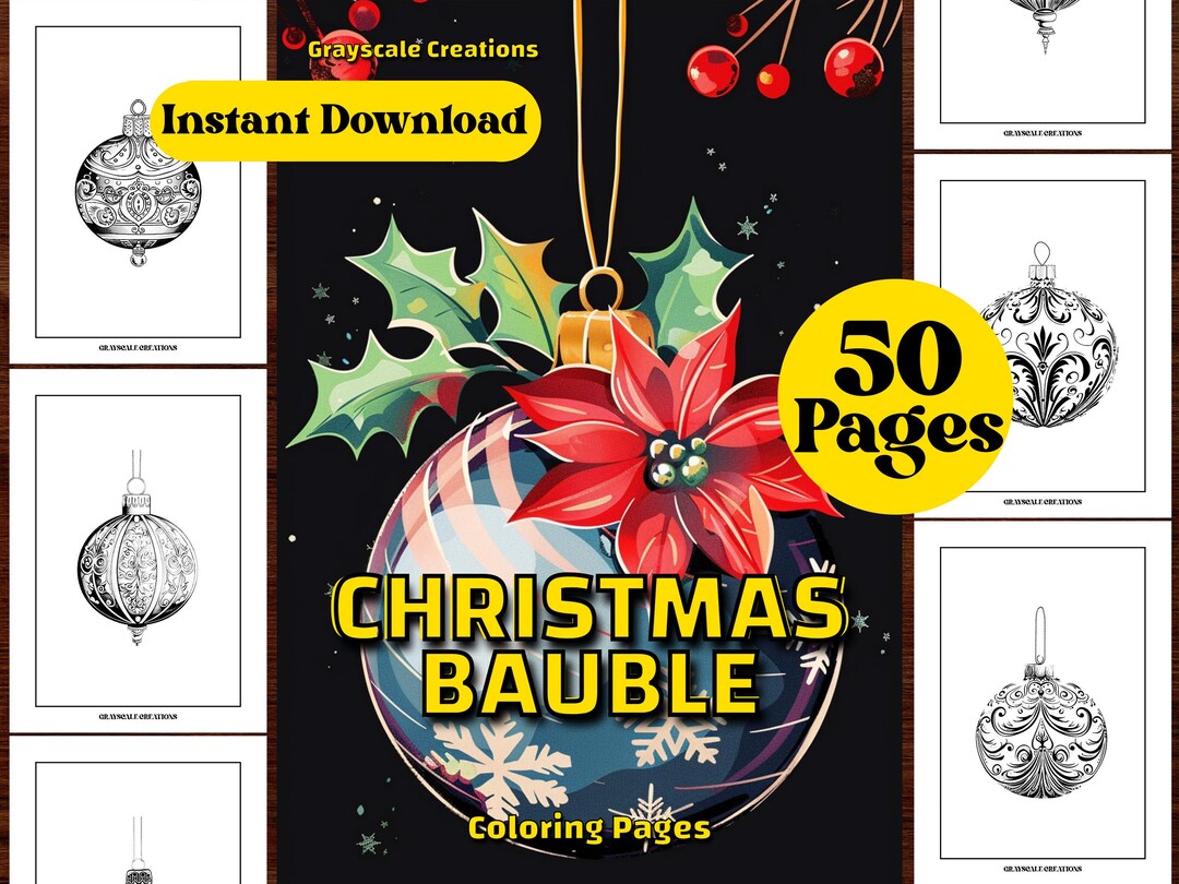 50 Bauble Christmas Coloring Page Book, Snow Creature Xmas Winter ...
