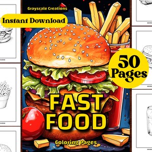 50 Fast Food Coloring Page Book, Food Beverage Drinks Culinary ...