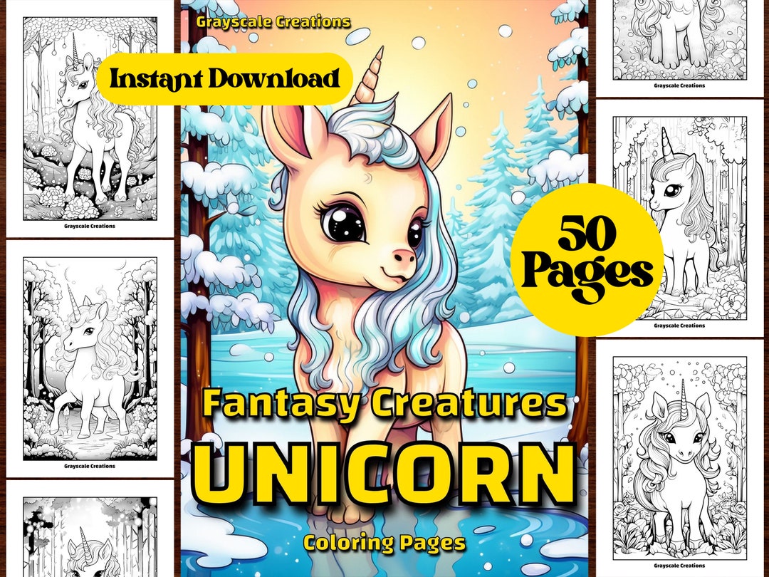 50 Cute Baby Unicorn Coloring Page Book, Printable PDF Sheets, Instant ...