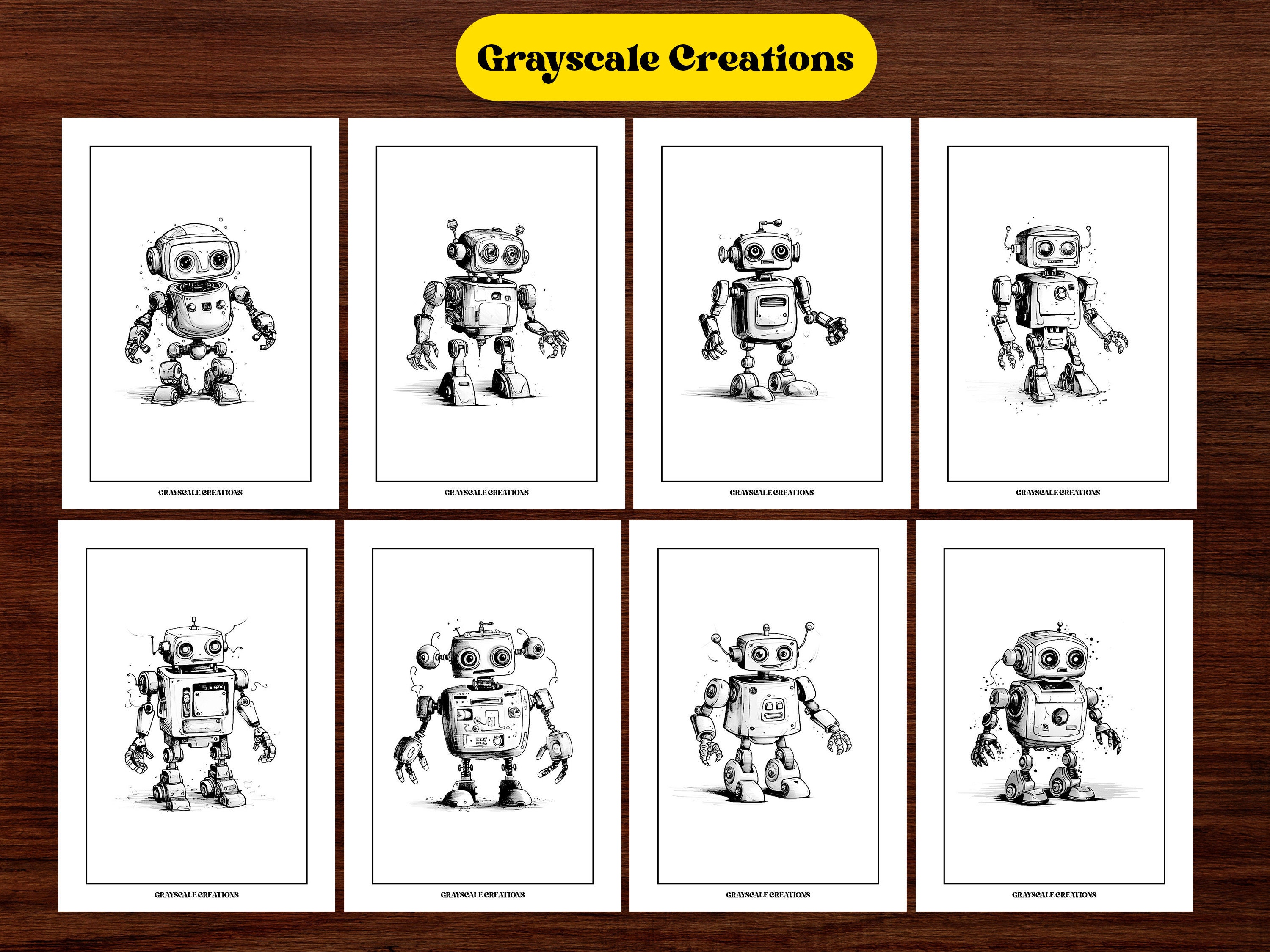 50 Robot Coloring Page Book, Fantasy Enchanted Creatures, Birthday ...