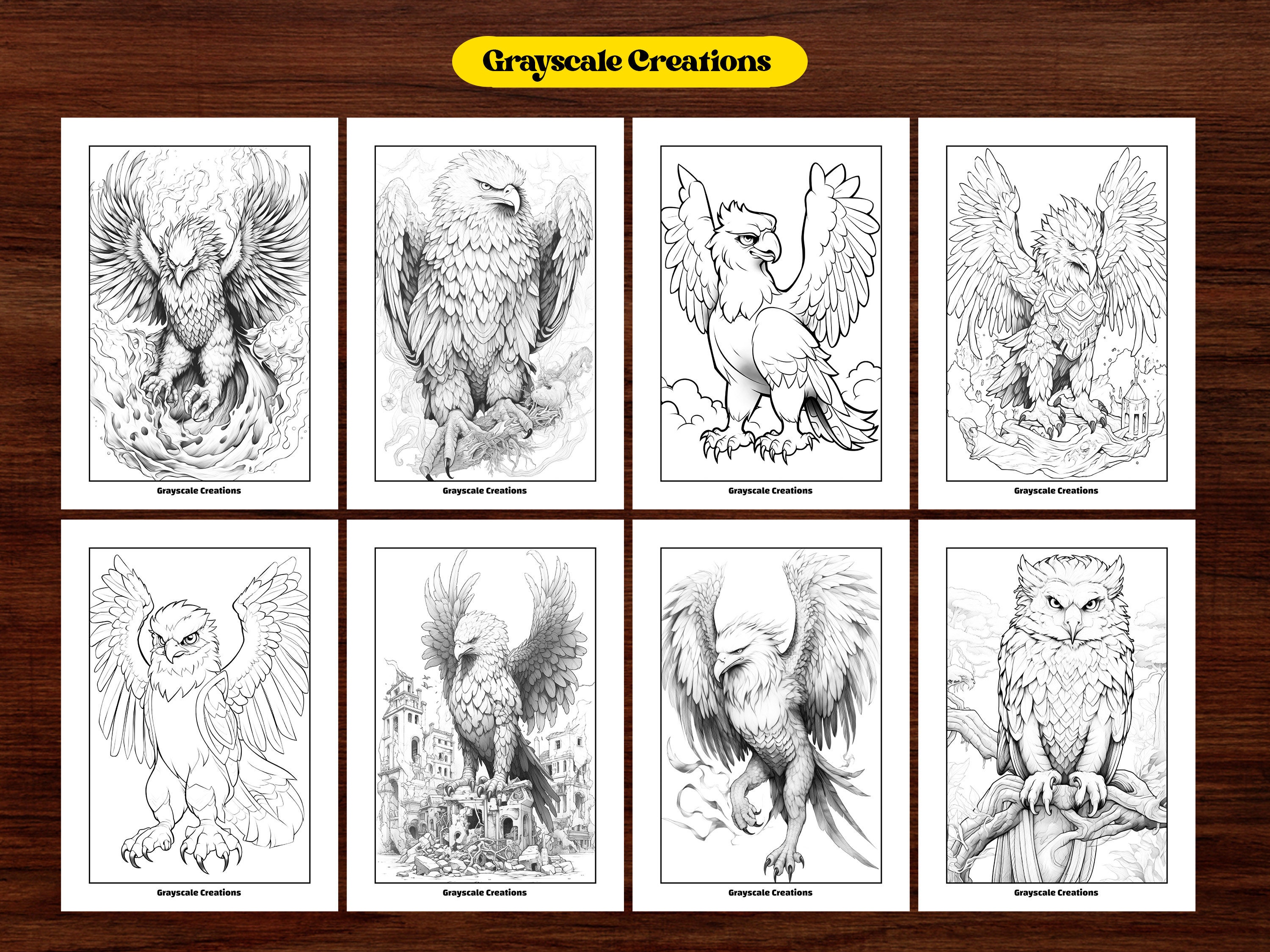 50 Griffin Coloring Page Book, Printable PDF Sheets, Instant Download ...