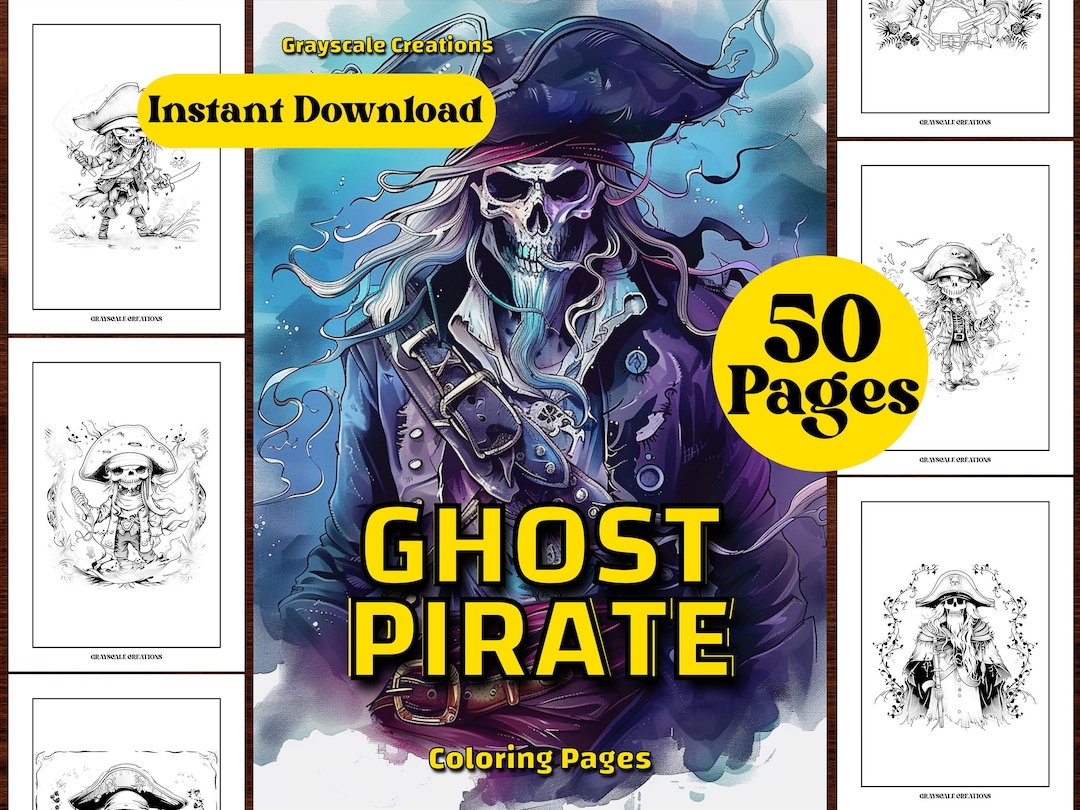50 Ghost Pirate Coloring Page Book, Halloween Cartoon Creepy, Printable ...