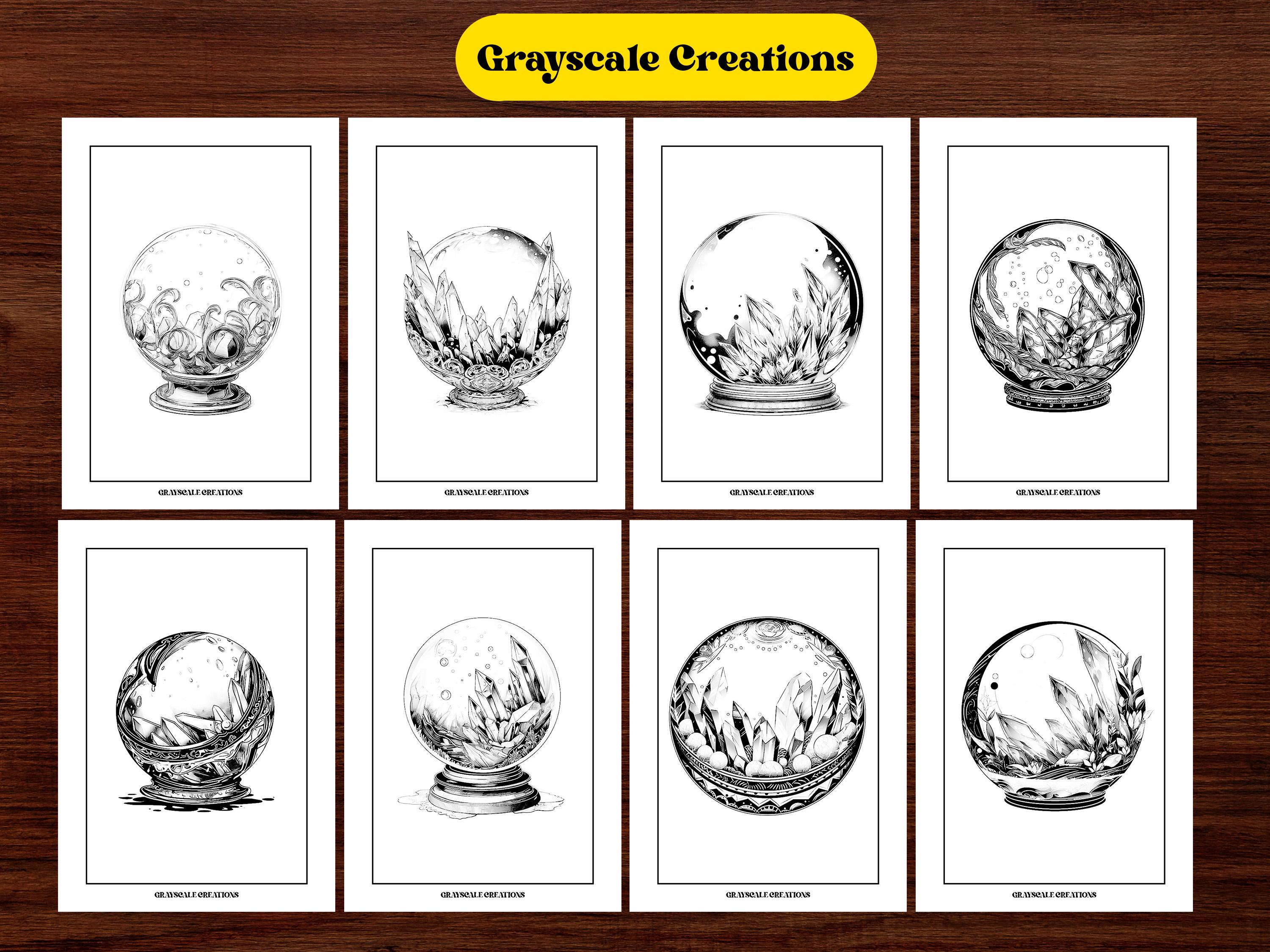 50 Crystal Ball Coloring Page Book, Halloween Cartoon Creepy, Printable ...