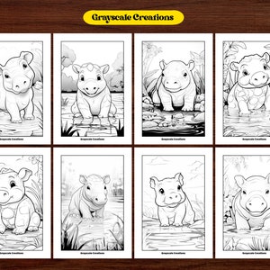 50 Cute Hippopotamus Coloring Page Book, Printable PDF Sheets, Instant ...
