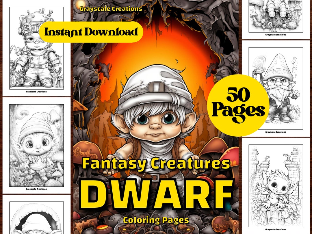 50 Cute Baby Dwarf Coloring Page Book, Printable PDF Sheet, Instant ...