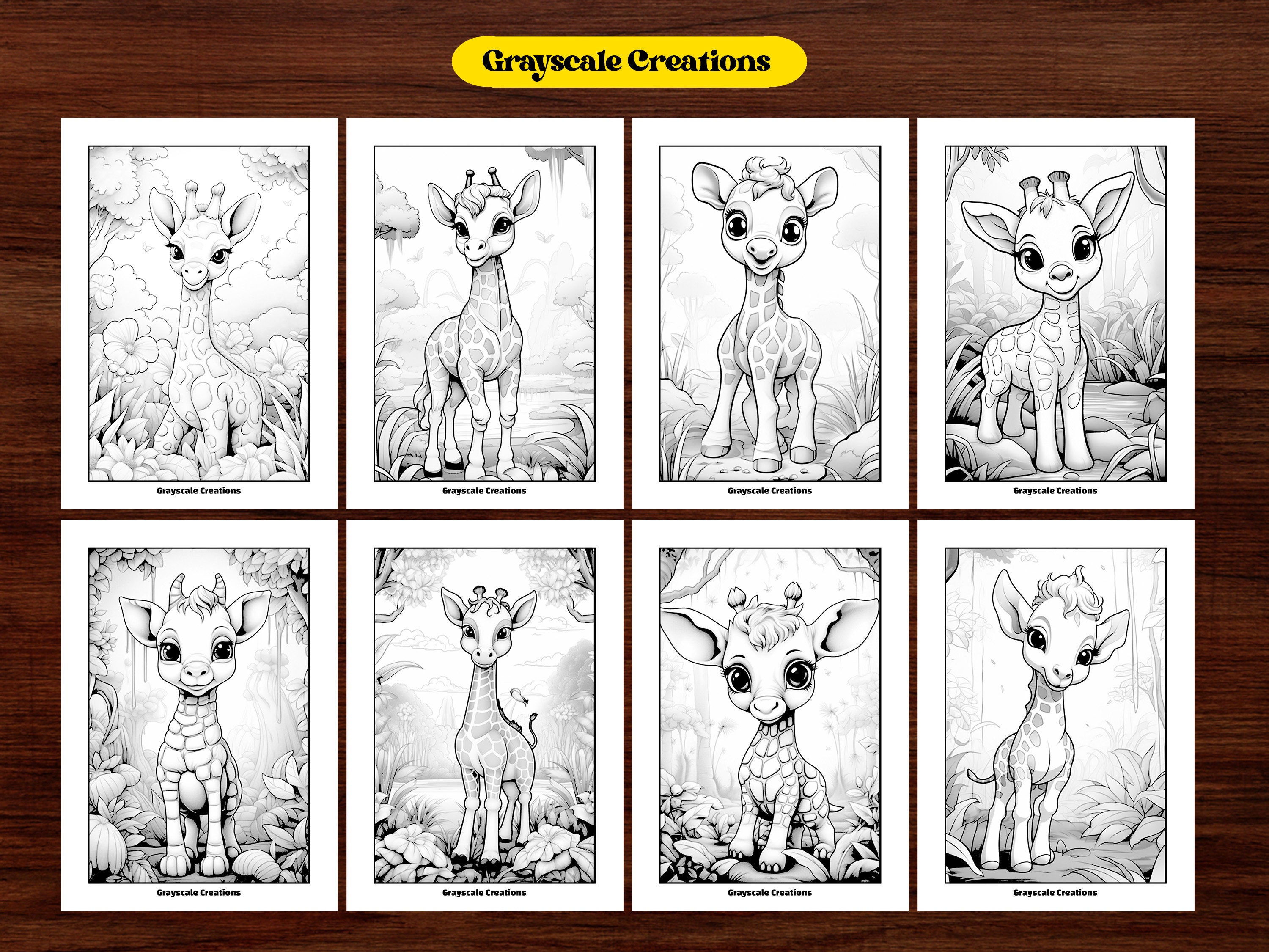 50 Cute Giraffe Coloring Page Book, Printable PDF Sheets, Instant ...
