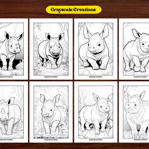 50 Cute Rhinoceros Coloring Page Book, Printable PDF Sheets, Instant ...