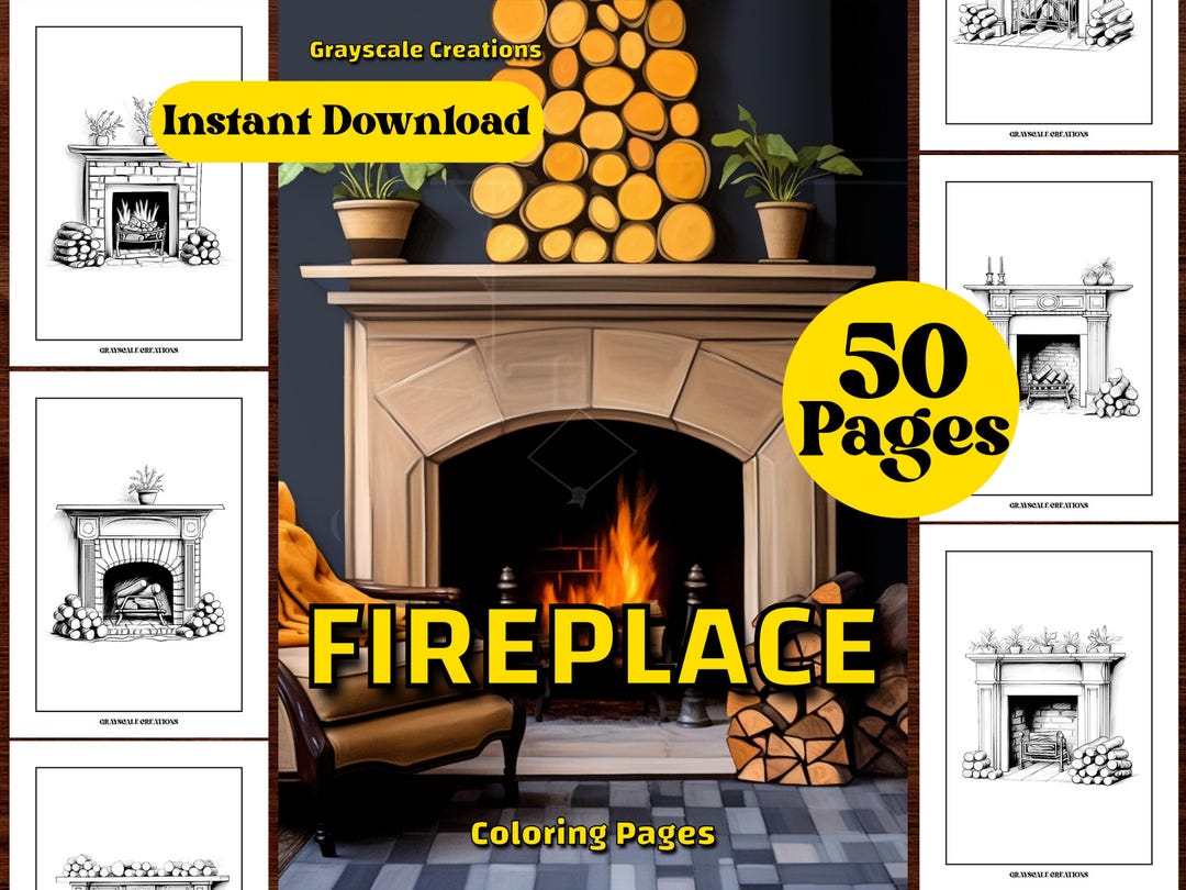 50 Fireplace Coloring Page Book, Nature House Interior Design ...