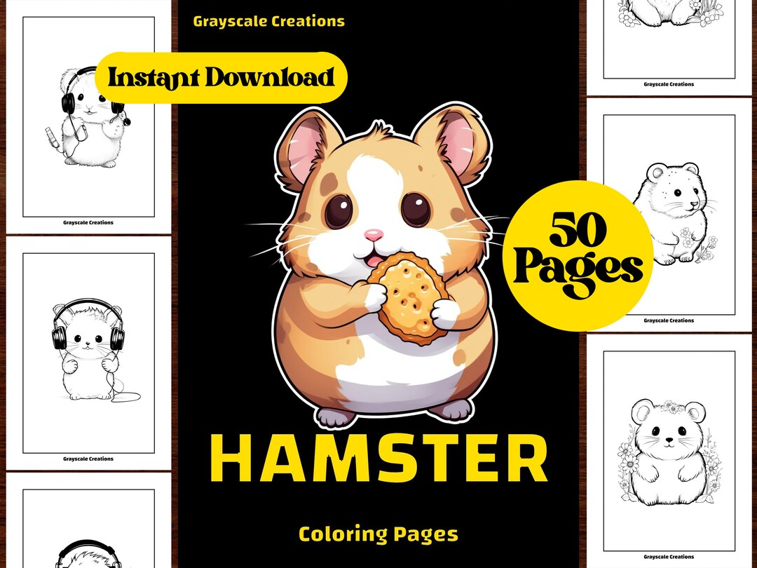 50 Hamster Coloring Page Book, Baby Rat Bunny Woodland Animal, Festive ...